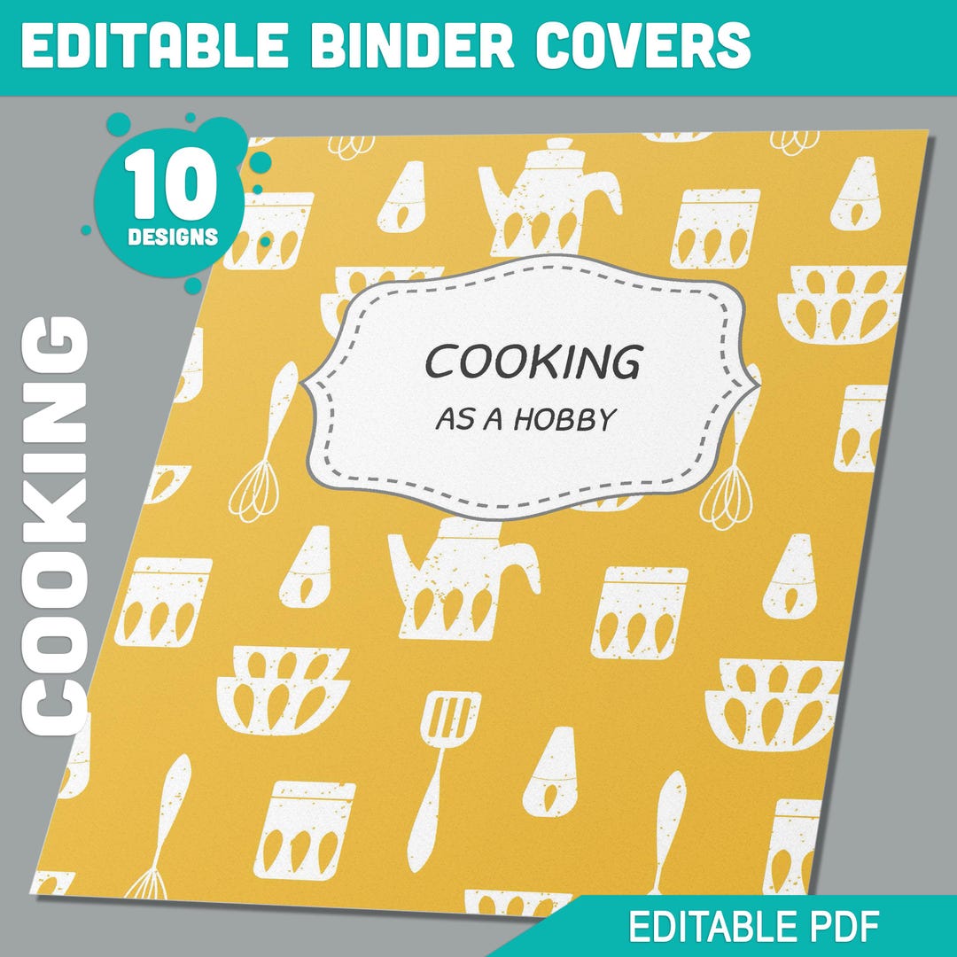 Cooking Binder Cover, 10 Printable/editable Covers+spines, Binder ...