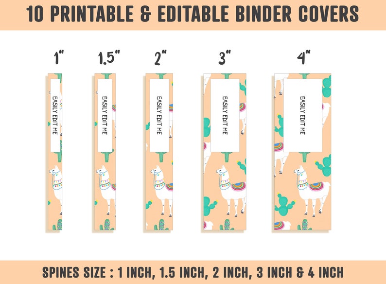 Llama Binder Cover, 10 Printable & Editable Coversspines, Binder Insert ...