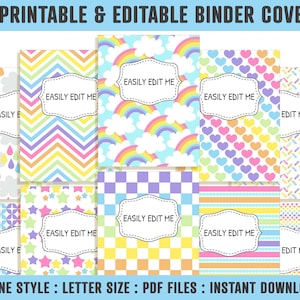 Sweet Rainbow Binder Cover, 10 Printable & Editable Binder Covers ...