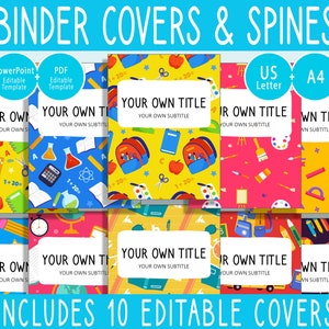 10 Editable Back to School Binder Covers, Includes 1, 1.5, 2" Spines ...