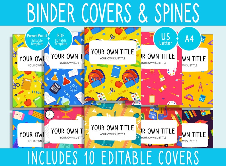 10 Editable Back to School Binder Covers, Includes 1, 1.5, 2" Spines ...