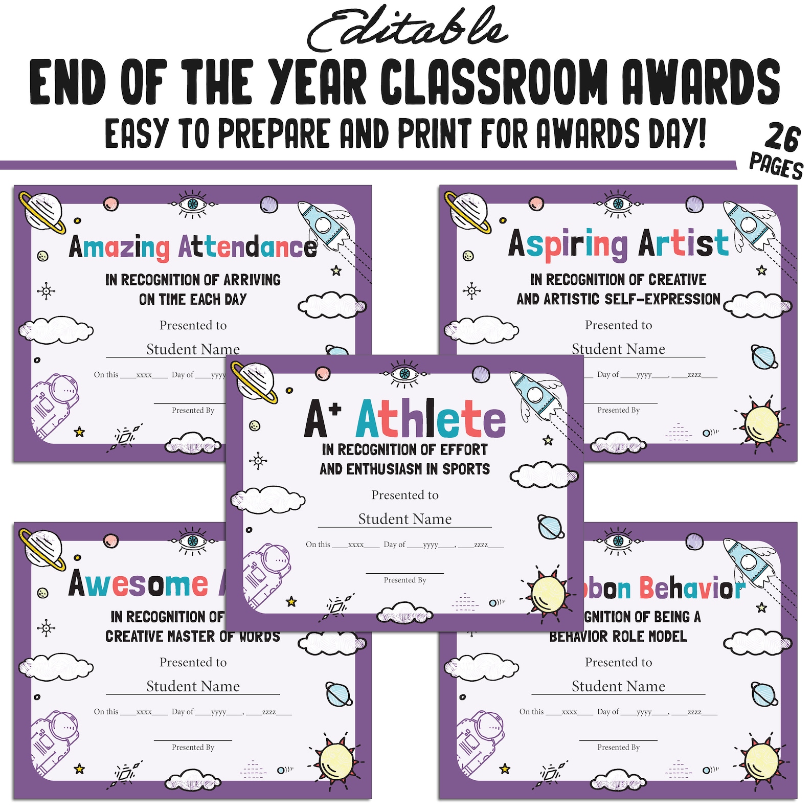 Editable Unique Class Superlatives, Fun Classroom Awards for the End of ...