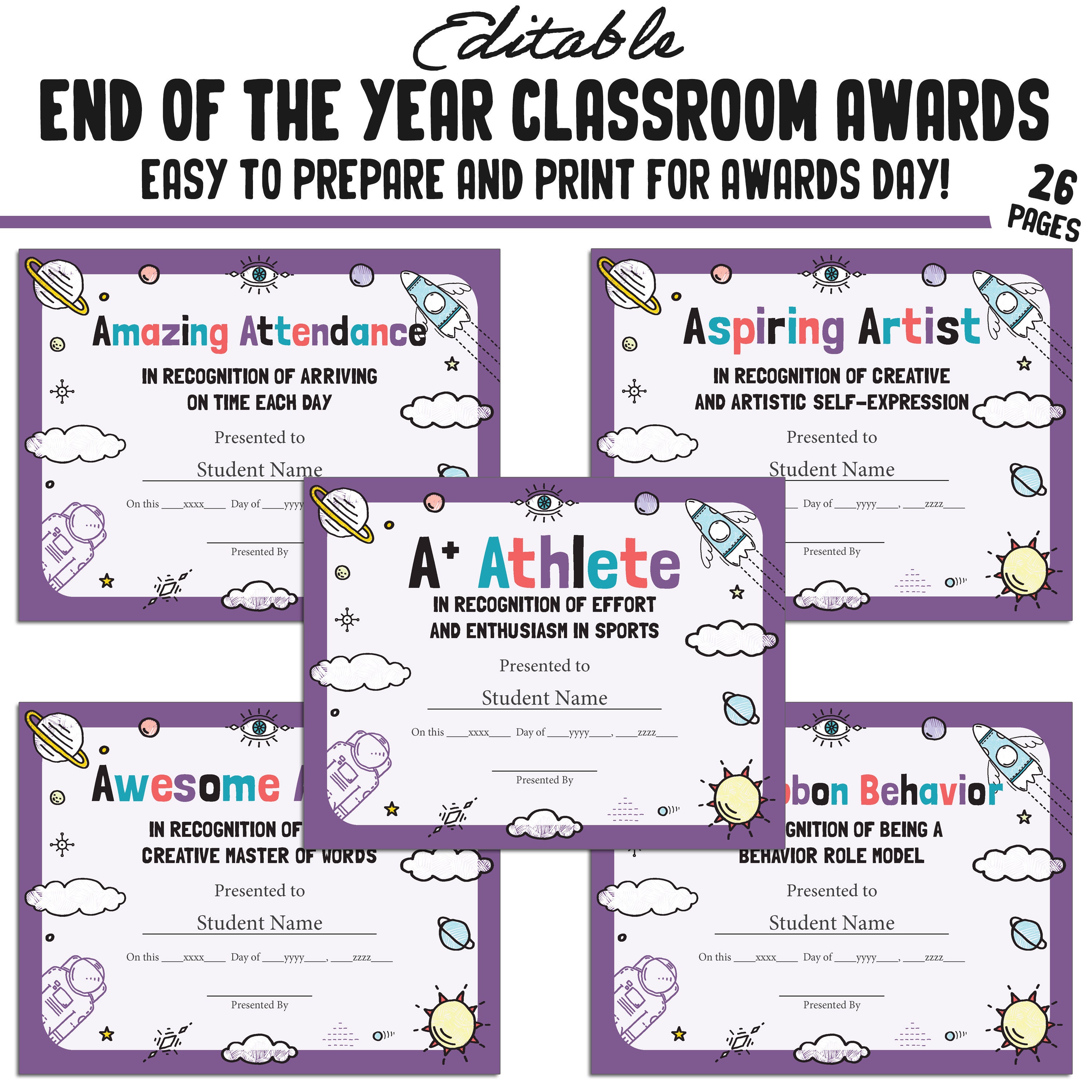 Editable Unique Class Superlatives, Fun Classroom Awards for the End of ...