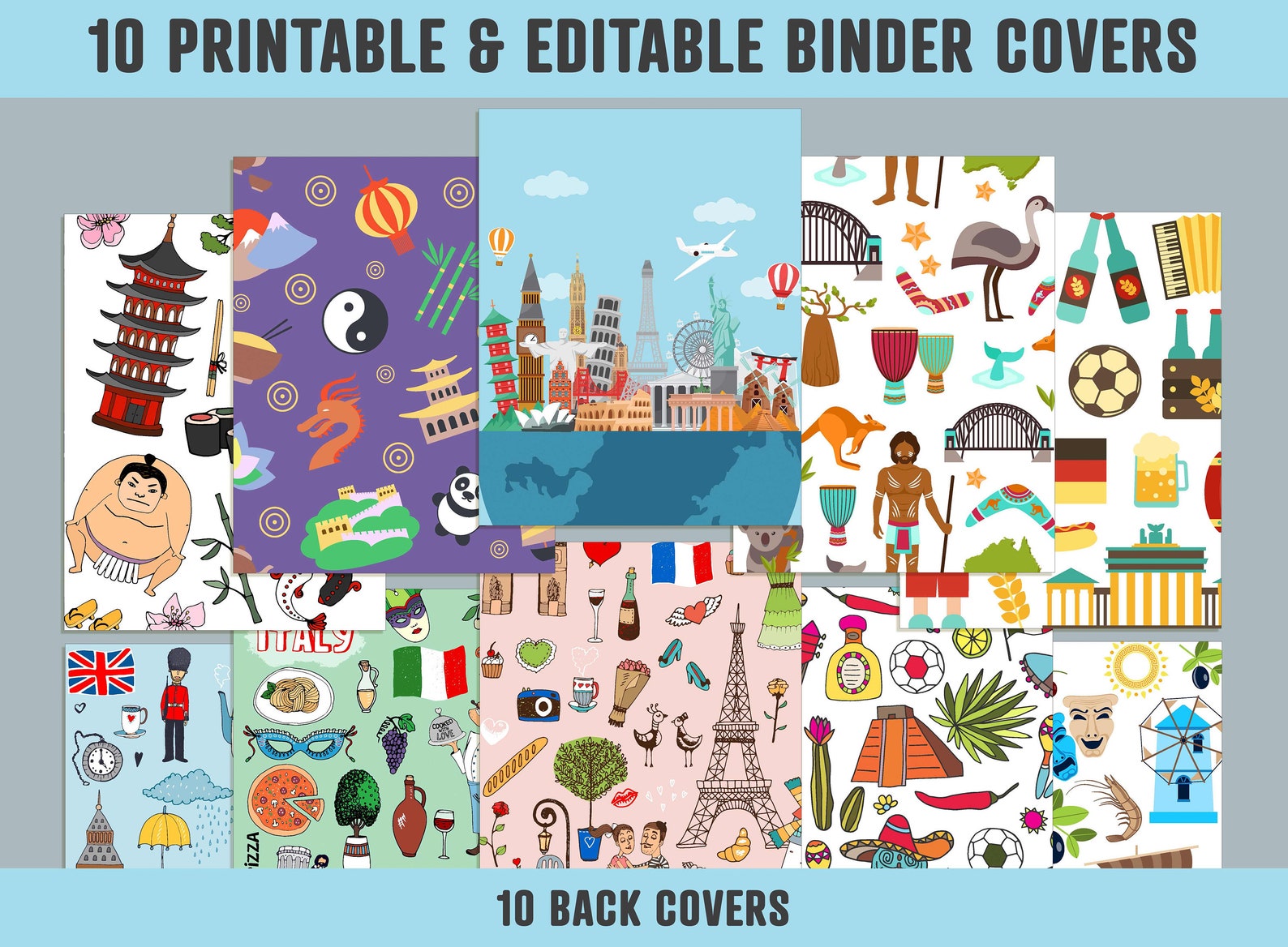 Travel to World, Cultural Travel Binder Cover, 10 Printable & Editable ...