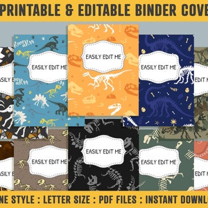 Dinosaur Skeleton Binder Cover, 10 Printable/editable Binder Covers ...