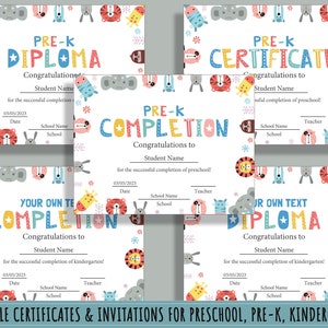 Kindergarten and Preschool Diploma, Certificate, and Invitation ...