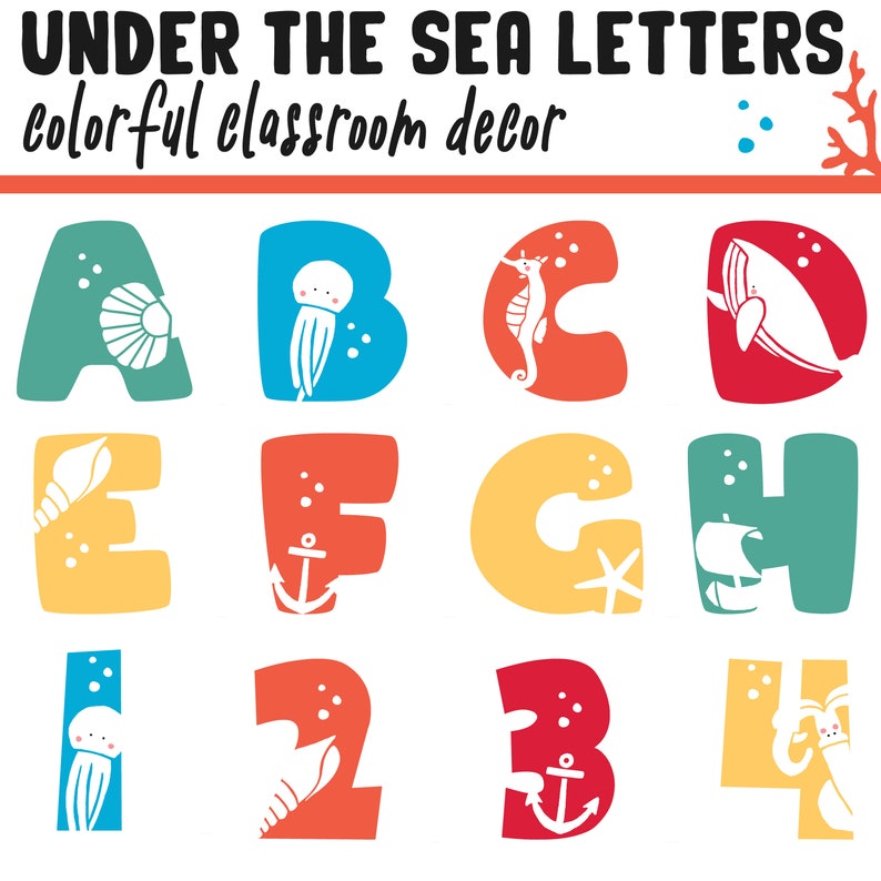 Under the Sea Bulletin Board Letters | A - Z, Letters and Numbers,1 and ...