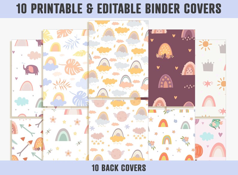 Rainbow Binder Cover Printable Editable, 10 Coversspines, Binder Insert ...