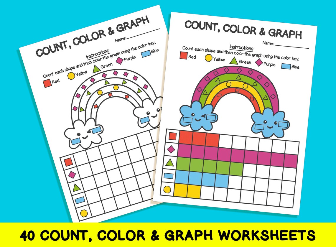 40 Count Color & Graph Worksheets Count and Graph Shapes - Etsy