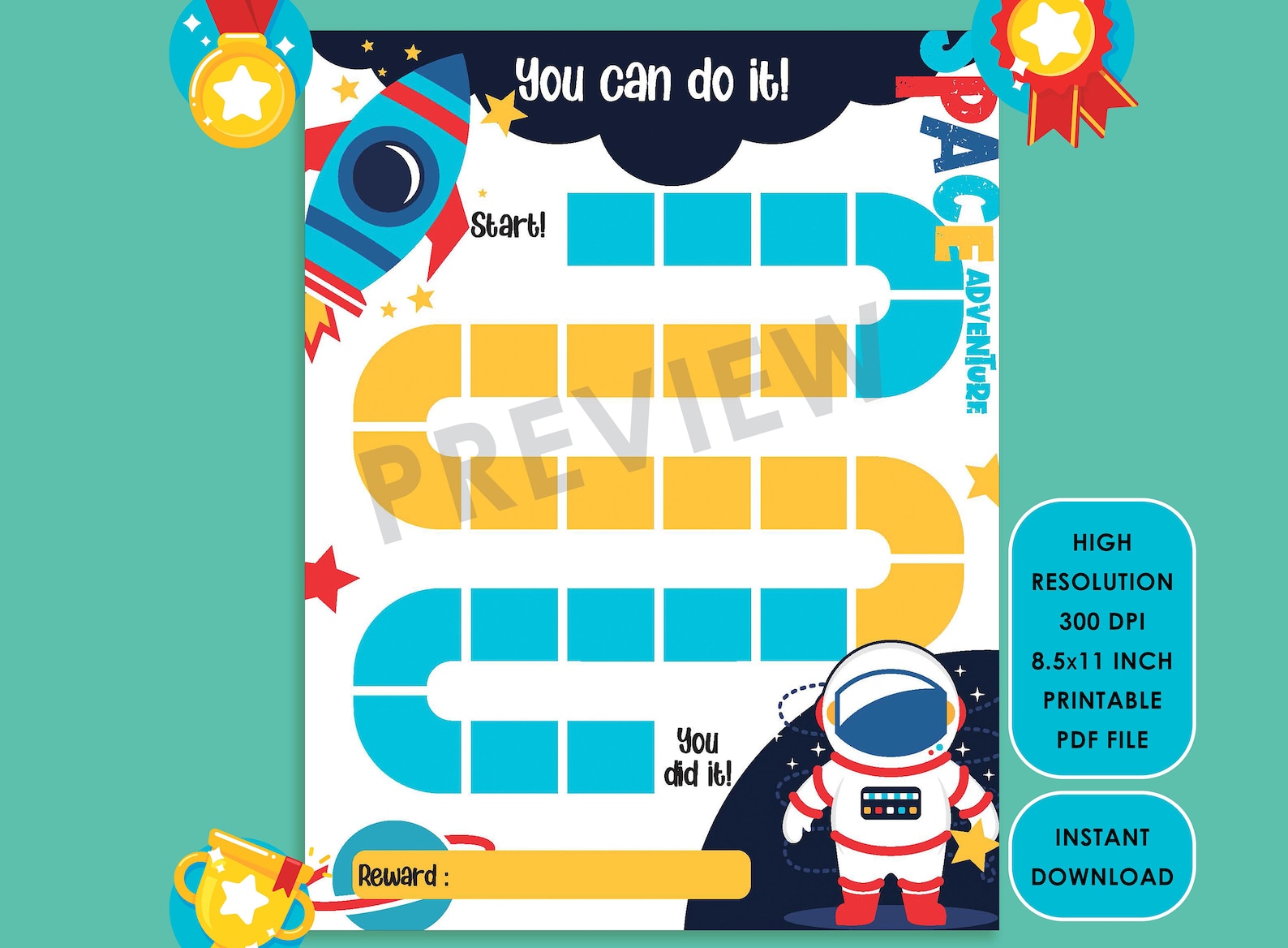 Printable Astronaut Explorer Reward Chart for Kids, a Way of Guiding ...