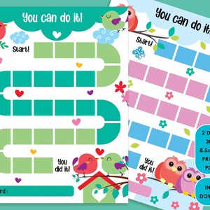 Printable Bird Reward Chart for Kids, Spring Flower Theme With Owl ...