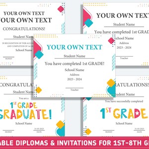 Editable 6th Grade Certificate, 1st to 8th Grade Diploma, Certificate ...