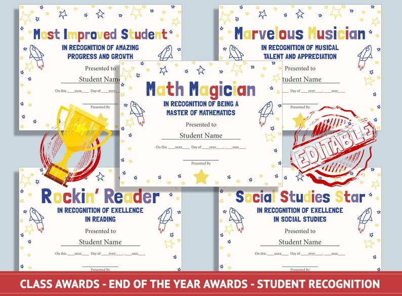 Editable Student of the Week Awards, End of School Year Awards, Student ...