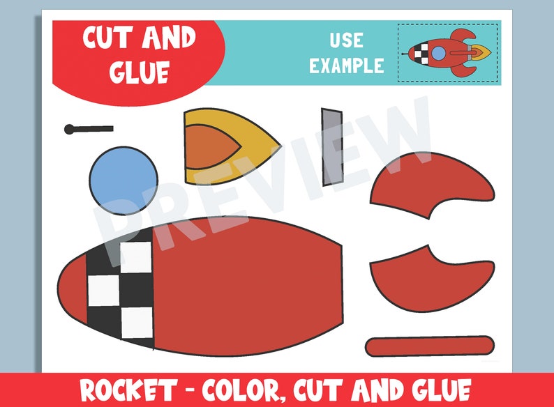 Rocket Craft Activity Color, Cut, and Glue for Prek to 2nd Grade, PDF ...