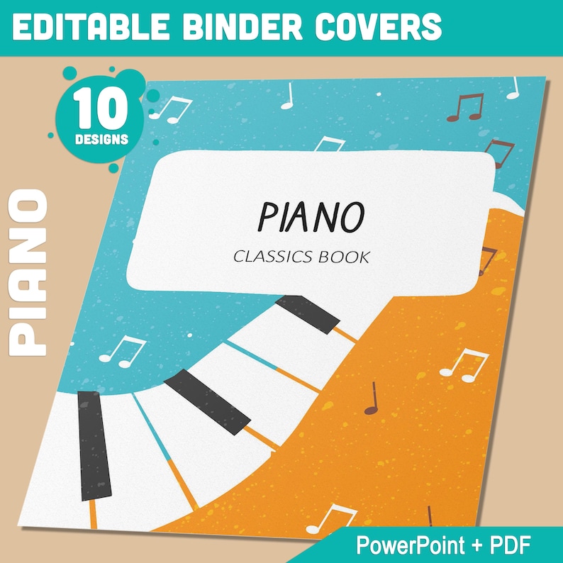 10 Editable Piano Binder Covers, Includes 1, 1.5, 2" Spines, Available ...
