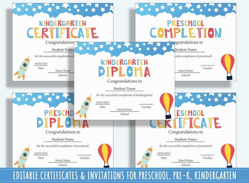 Editable Kindergarten Diploma, Completion Certificates, 37 Pages, PDF ...