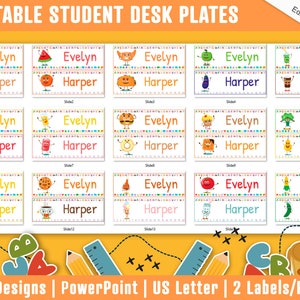 Student Desk Plates, 30 Printable/editable Funny Food & Drink Classroom ...