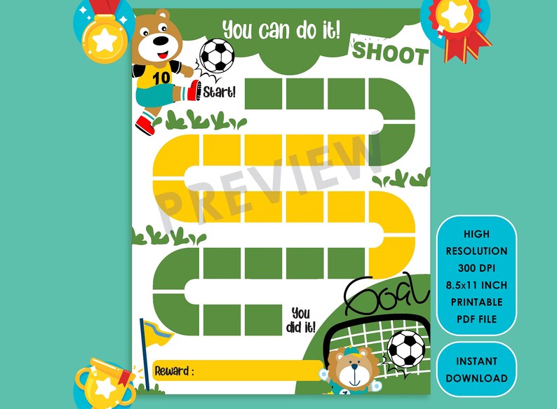 Printable Animal Soccer Reward Chart for Kids, a Way of Guiding ...