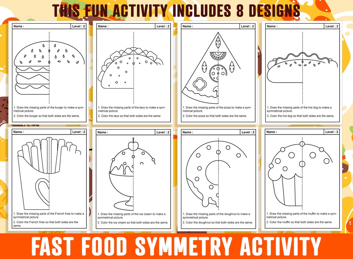 Fast Food Symmetry Worksheet, Fast Food Theme Lines of Symmetry ...