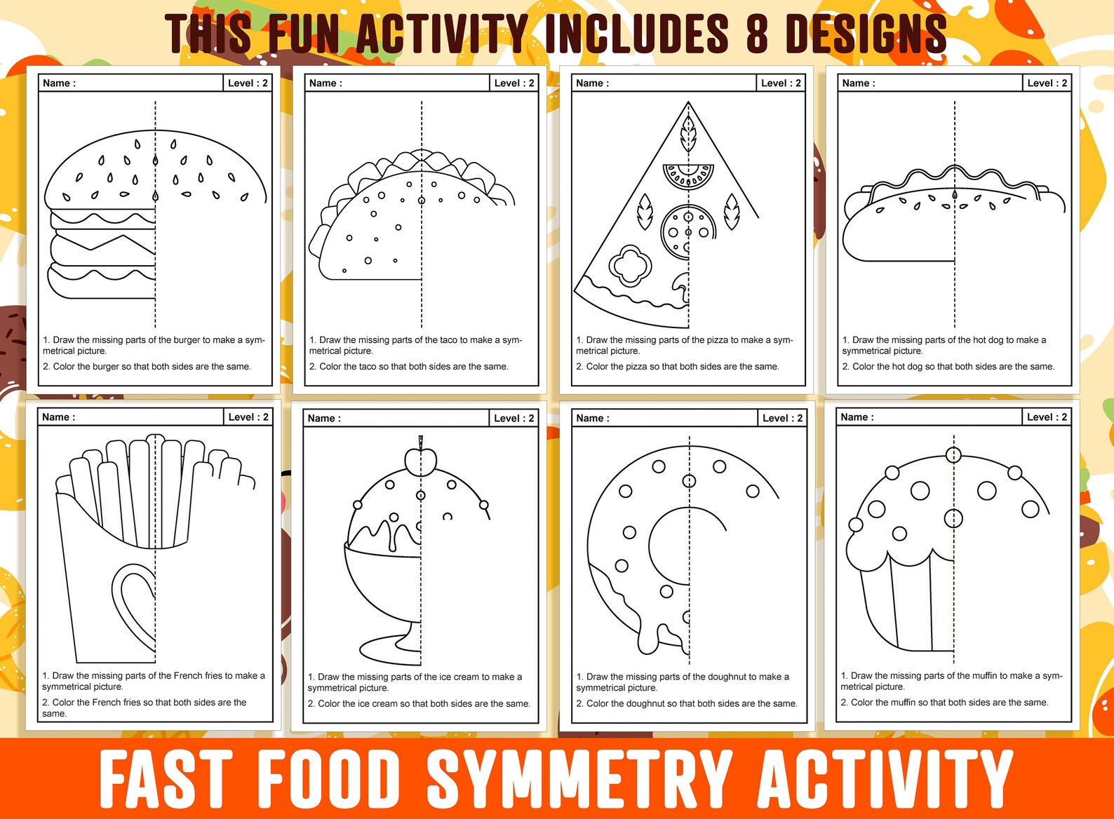 Fast Food Symmetry Worksheet, Fast Food Theme Lines of Symmetry ...