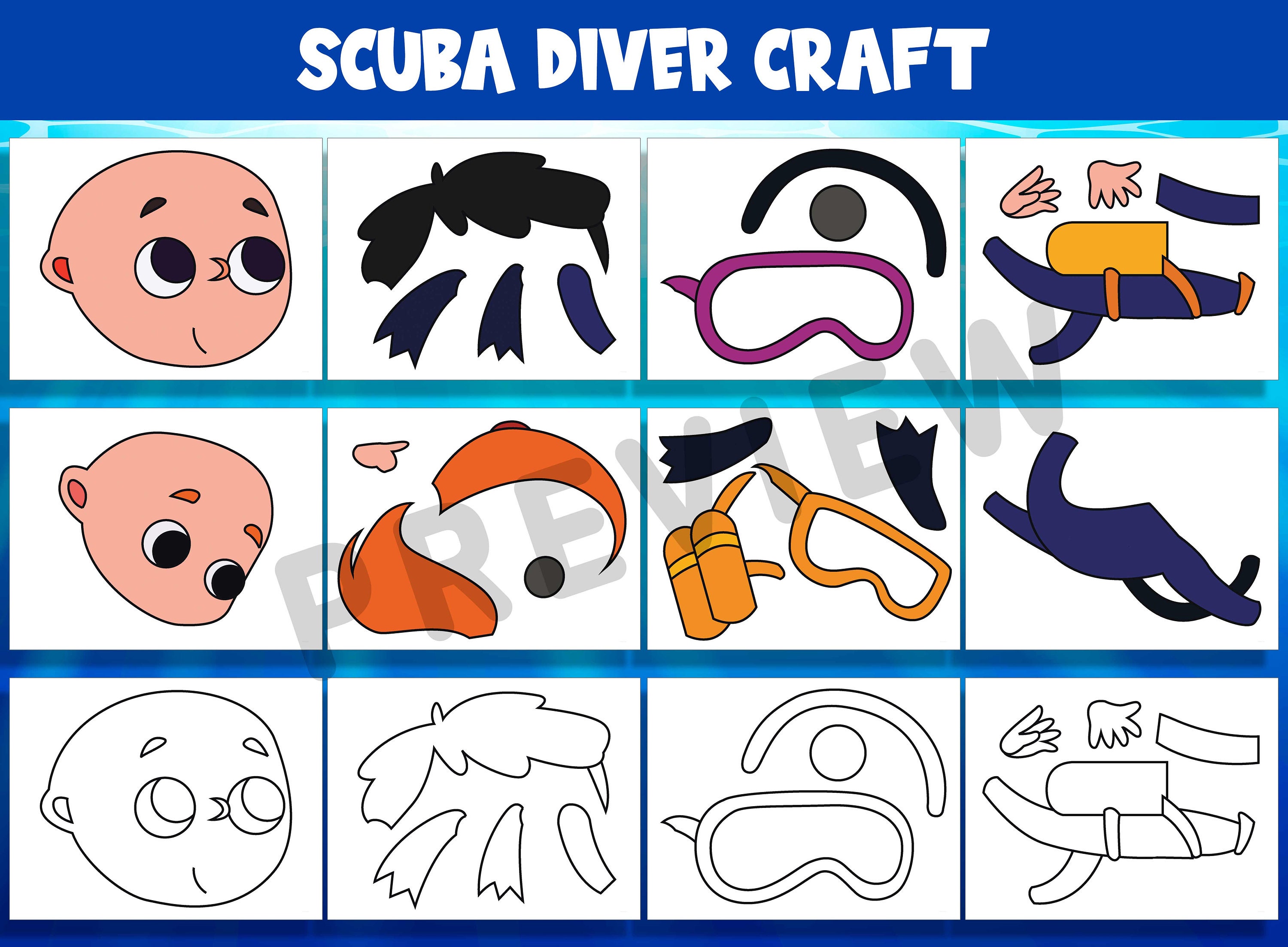 Underwater Adventures Craft Bundle: Scuba Diver and Ocean Animals Dive ...
