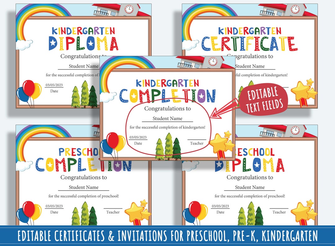Editable Preschool Certificates, Diplomas, Completions, and Invitations ...