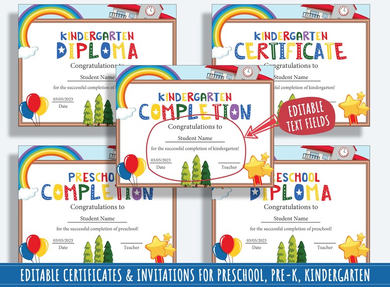 Editable Preschool Certificates, Diplomas, Completions, and Invitations ...
