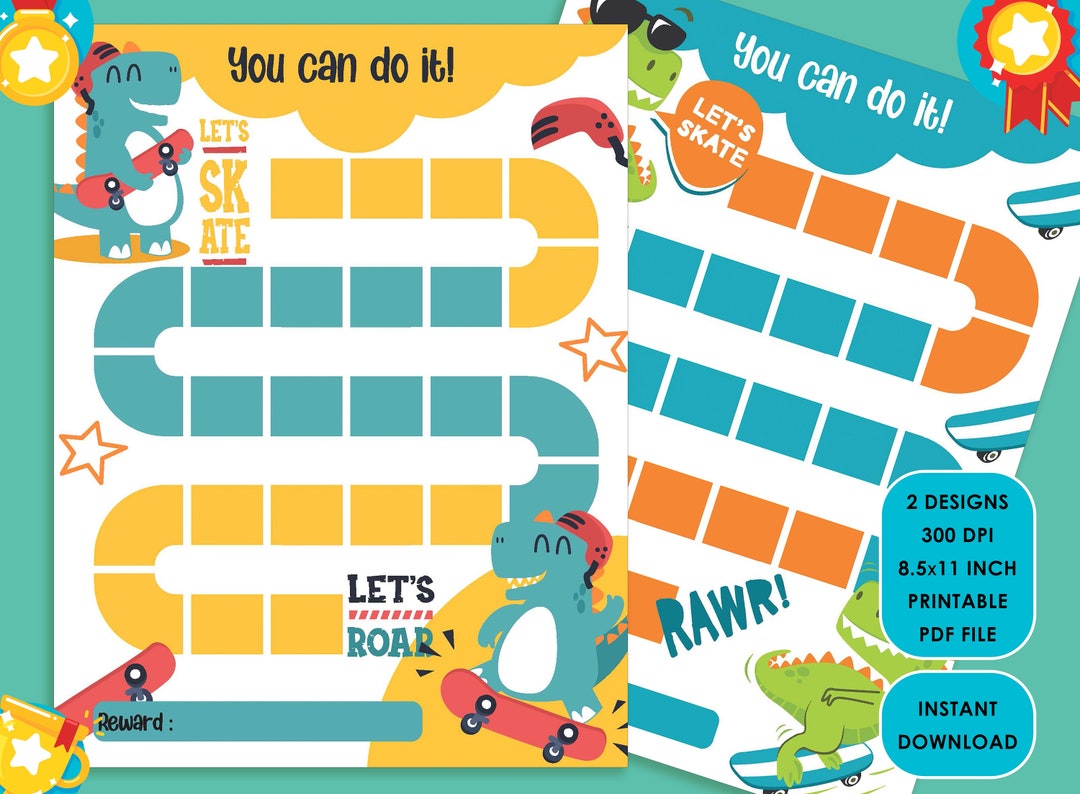Printable Dinosaur Skateboard Reward Chart for Kids, a Way of Guiding ...