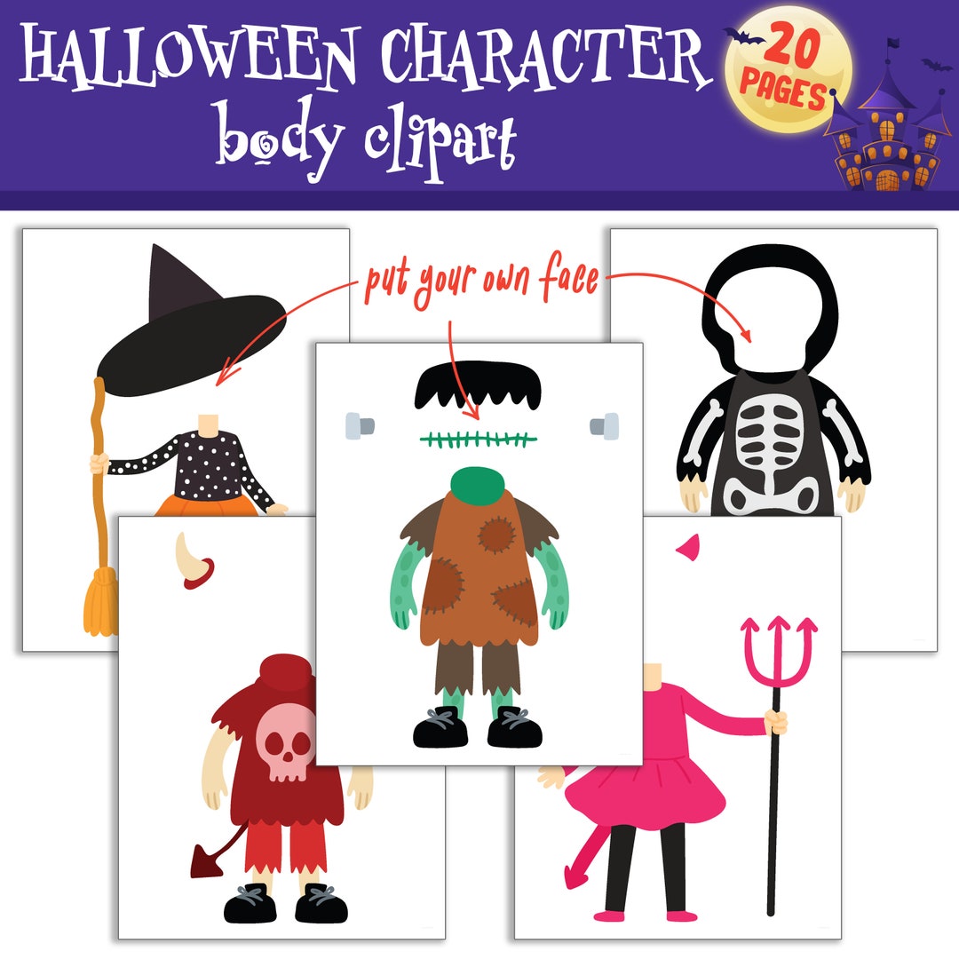 Spooky Halloween Character Body Clipart Set With Customizable Faces ...