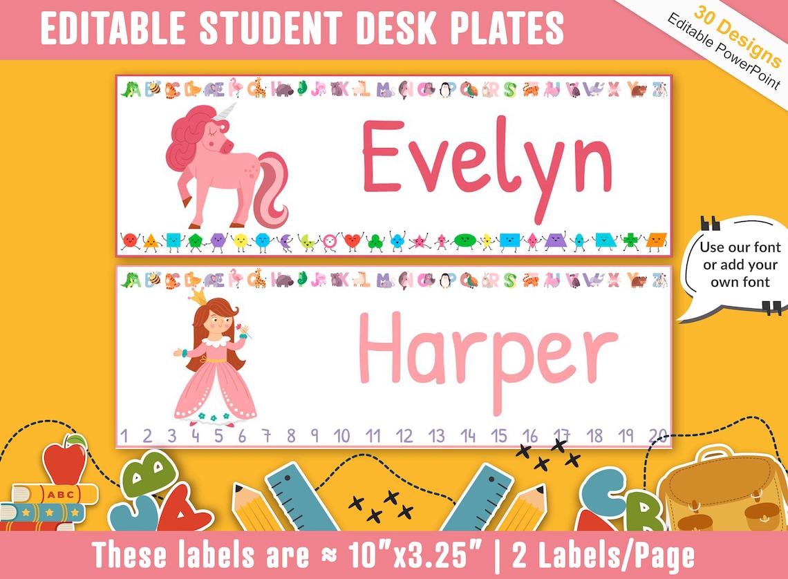 Student Desk Plates 30 Printable/editable Fairy Tale Classroom Name ...