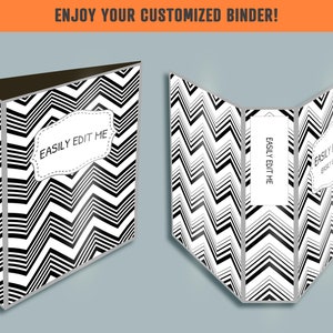 Zig Zag Black and White Binder Cover, 10 Printable/editable Covers ...
