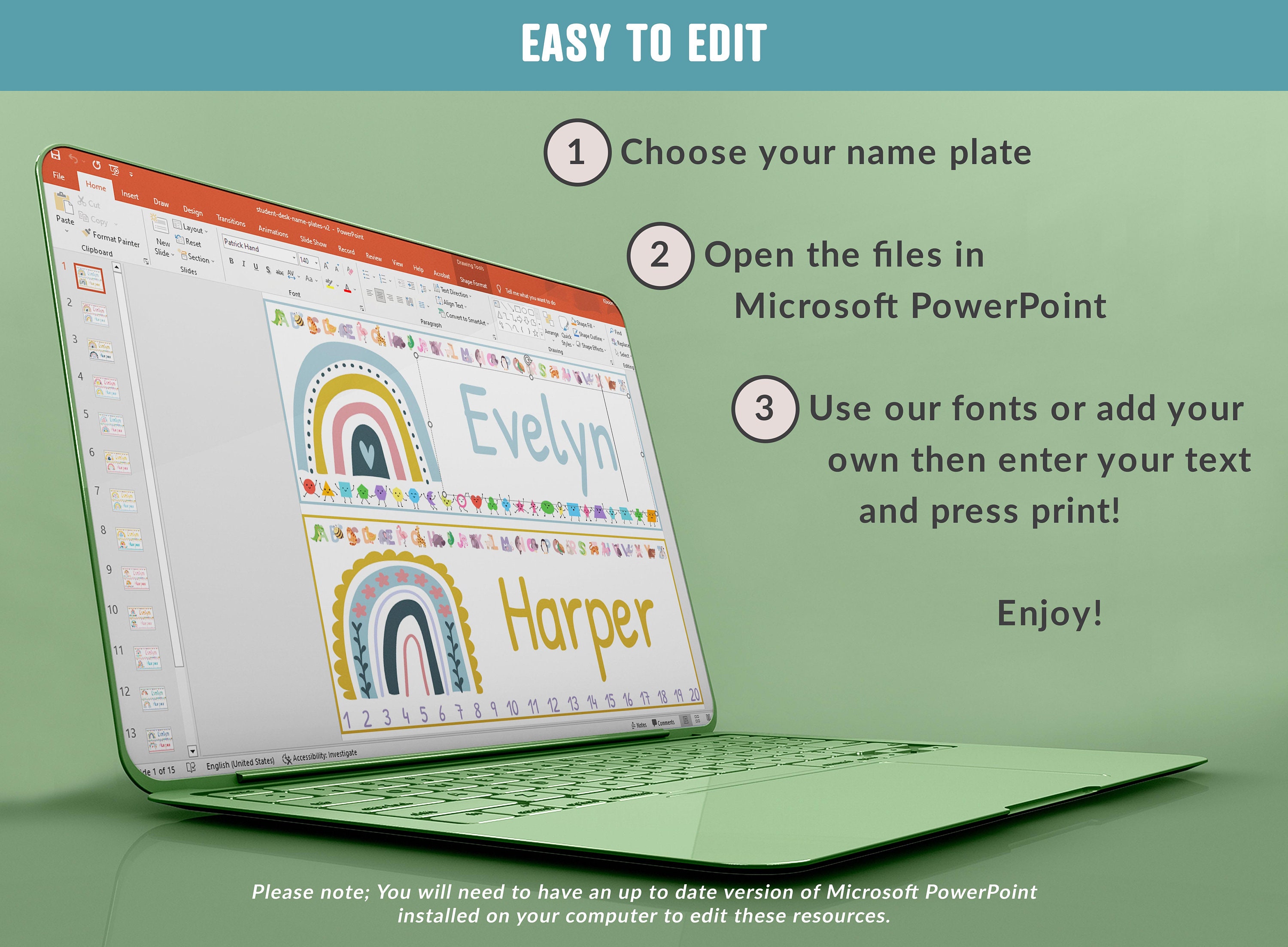 Student Desk Plates, 30 Printable/editable Cute Rainbow Classroom Name ...