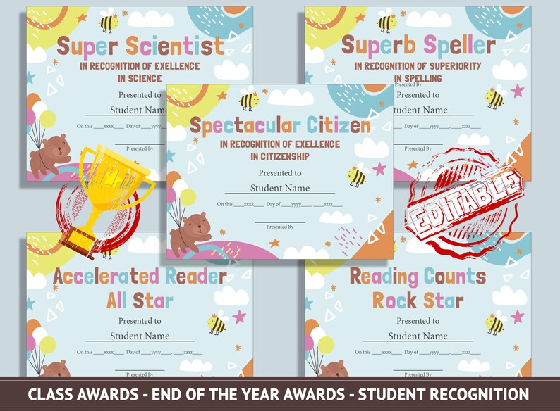 Editable End of the Year Classroom Awards Student Recognition, PDF File ...