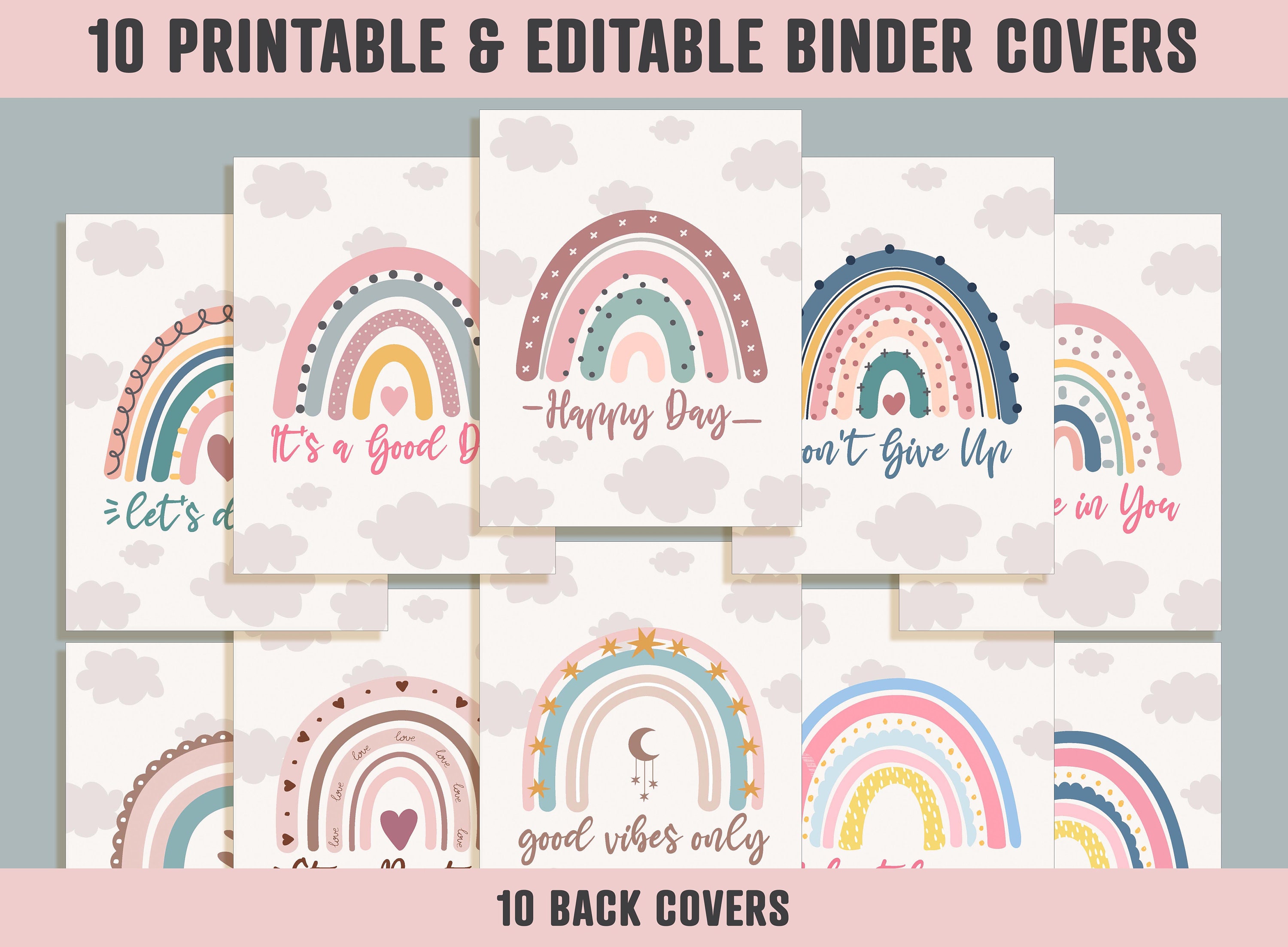 Binder Cover Printable 10 Coversspines Printable Editable - Etsy