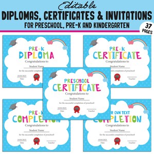 37 Editable Pre-k, Preschool, and Kindergarten Diplomas, Certificates ...