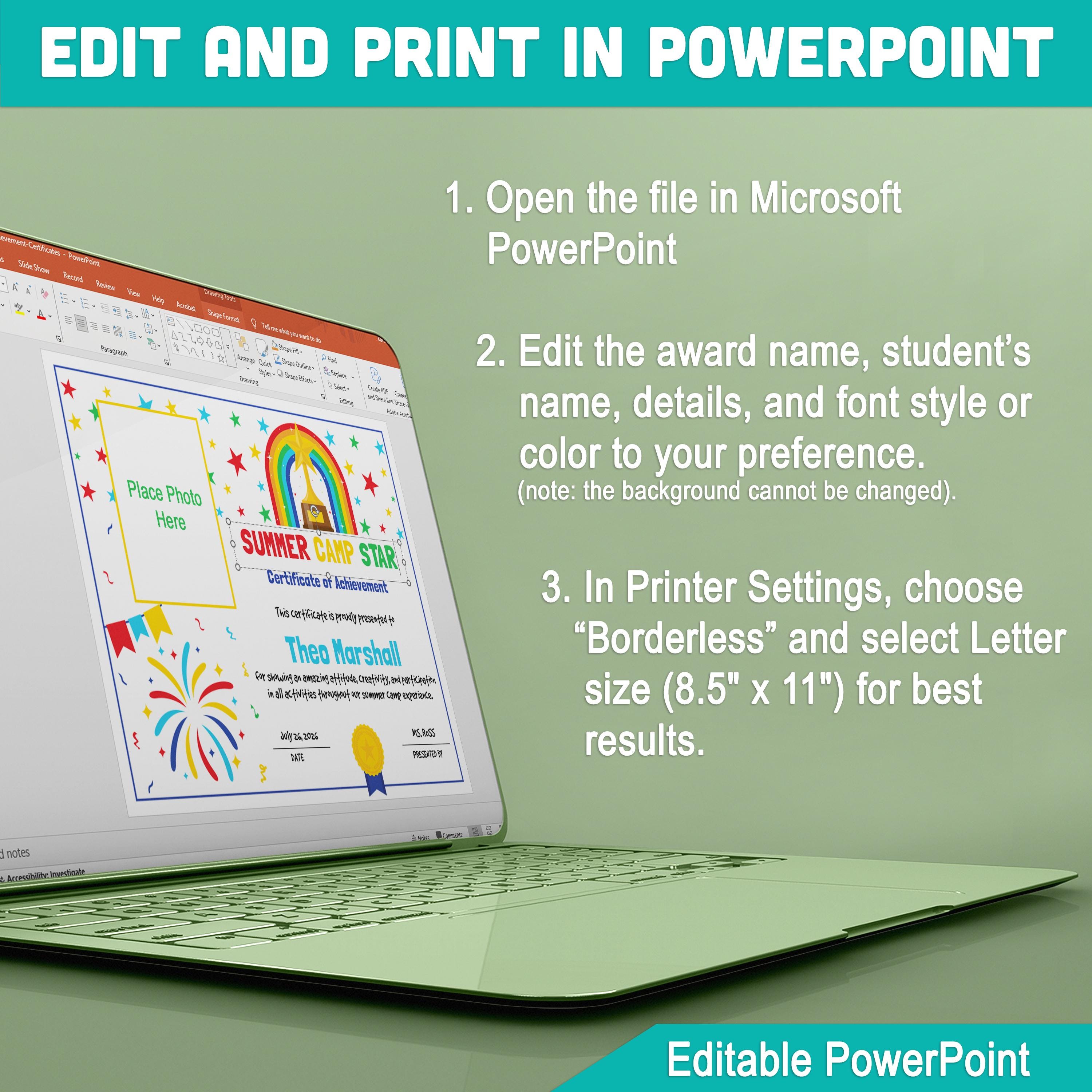 Editable Summer Achievement Certificates – 4 Fun Versions With Photo ...