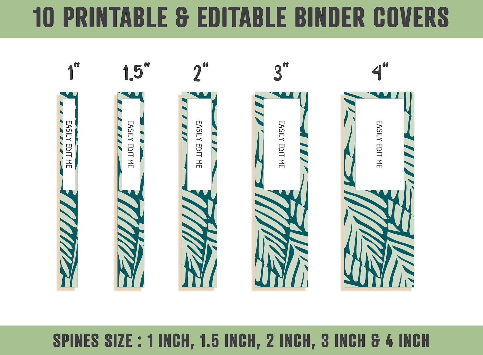 Tropical Leaves Binder Cover, 10 Printable & Editable Coversspines ...