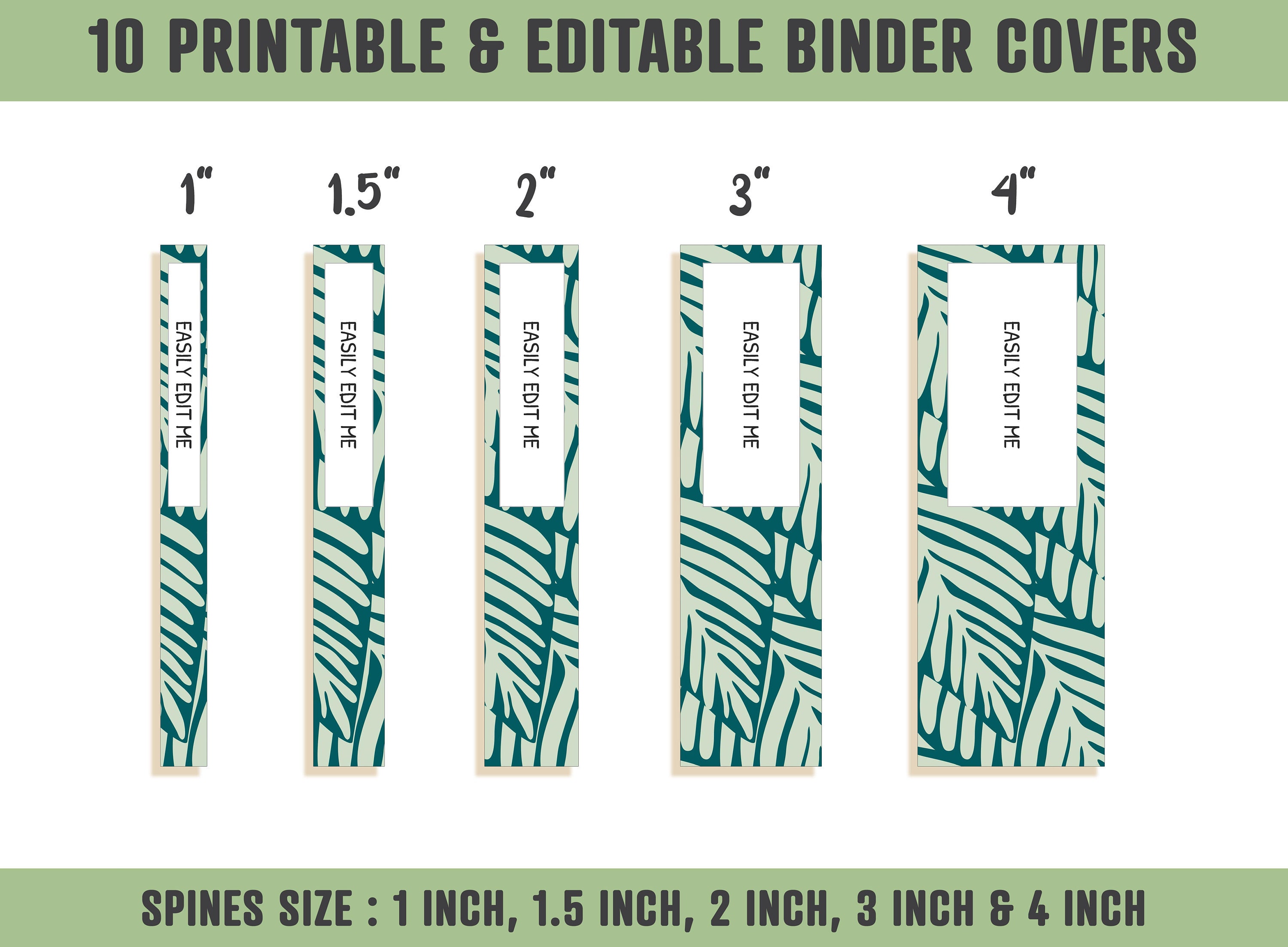 Tropical Leaves Binder Cover, 10 Printable & Editable Coversspines ...