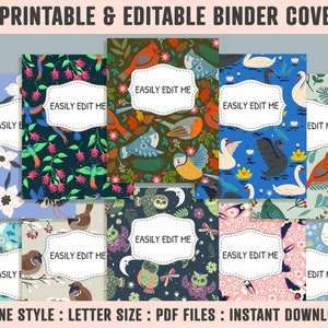 Various Birds Binder Cover, 10 Printable/editable Binder Covers ...