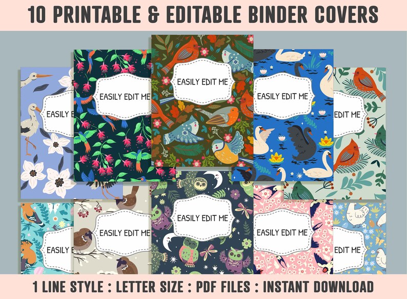Various Birds Binder Cover 10 Printable/editable Binder - Etsy