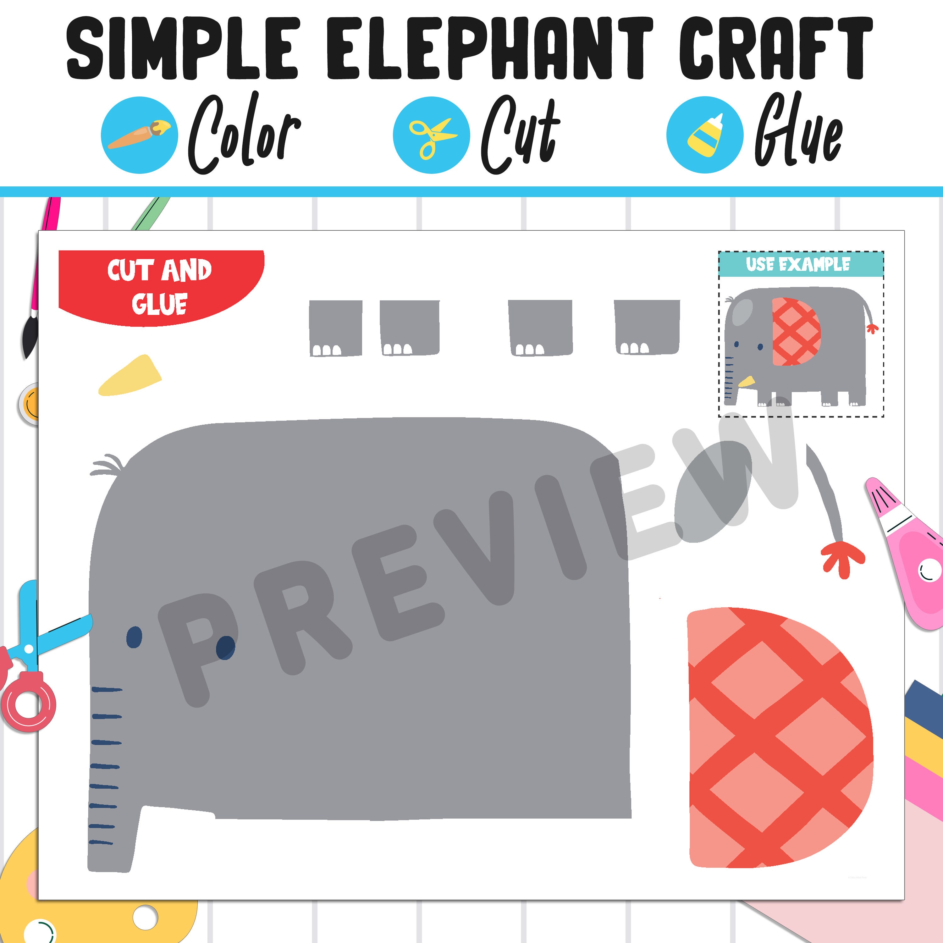 Simple Elephant Craft for Kids : Color, Cut, and Glue, a Fun Activity ...
