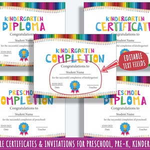 Editable Preschool Awards, Completion Certificates, Diplomas, and ...