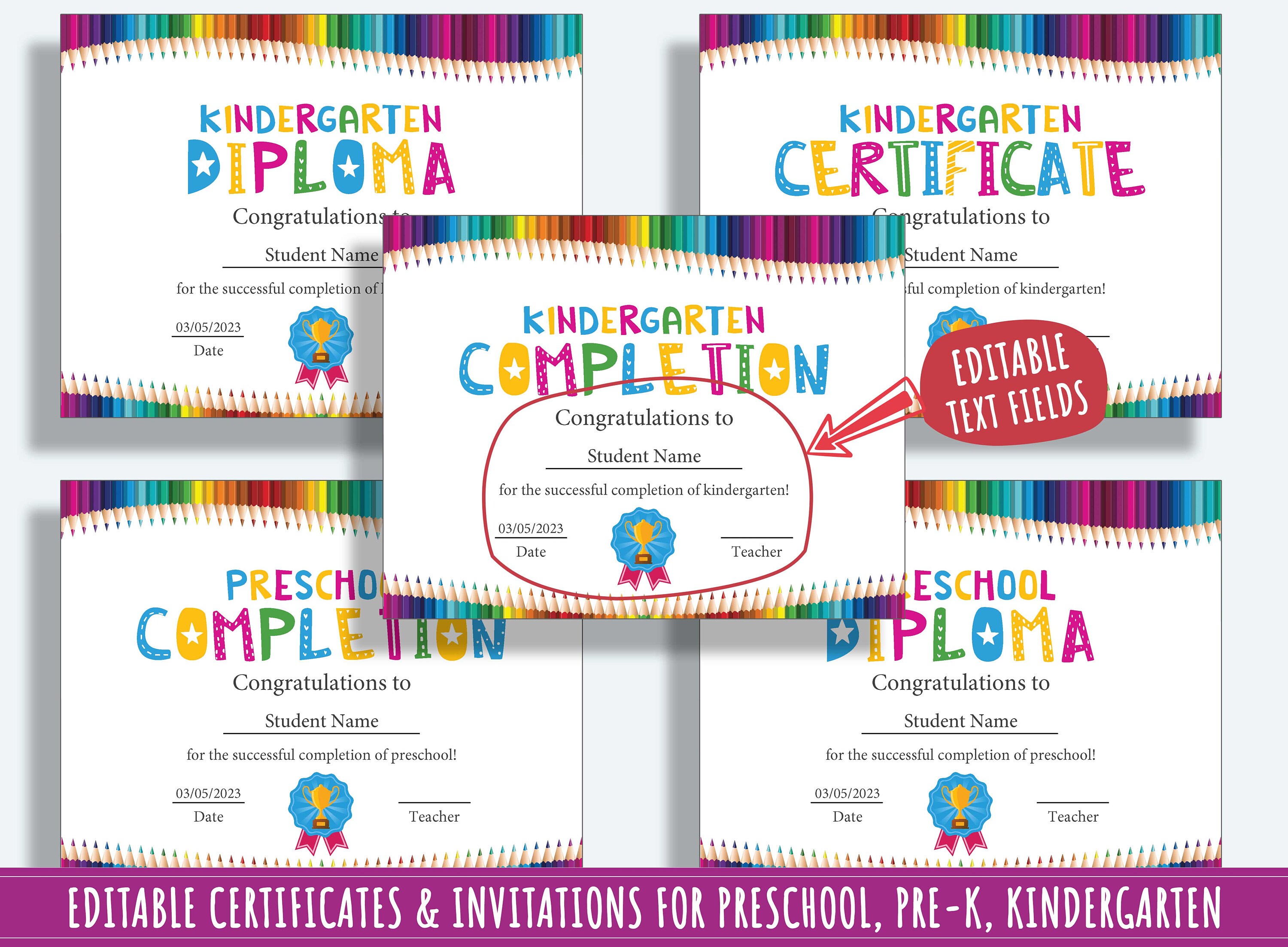 Editable Preschool Awards, Completion Certificates, Diplomas, and ...