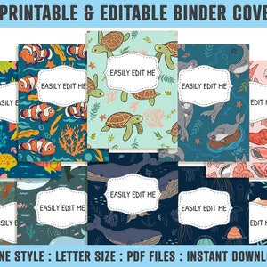 Sea Life Pattern Binder Cover, 10 Printable/editable Binder Covers ...