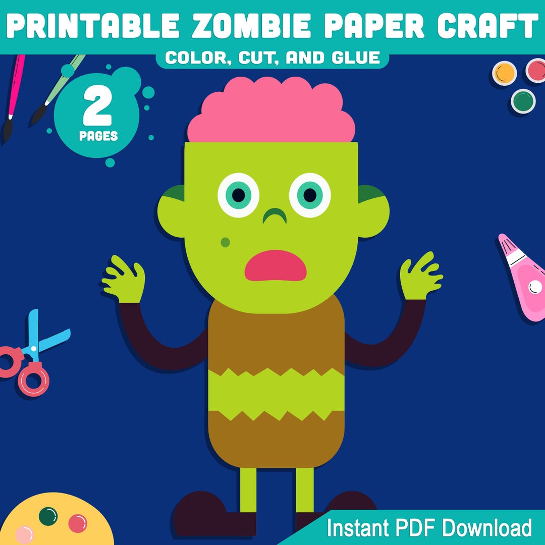 Printable Zombie Paper Craft for Preschool, Pre-k, Kindergarten, Fun ...