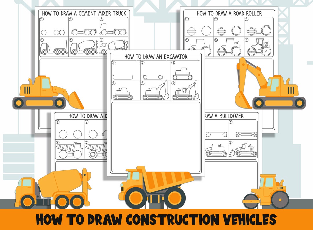 Learn How to Draw Construction Vehicles (excavator, Dump Truck, Cement ...