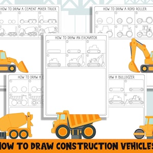 Learn How to Draw Construction Vehicles (excavator, Dump Truck, Cement ...