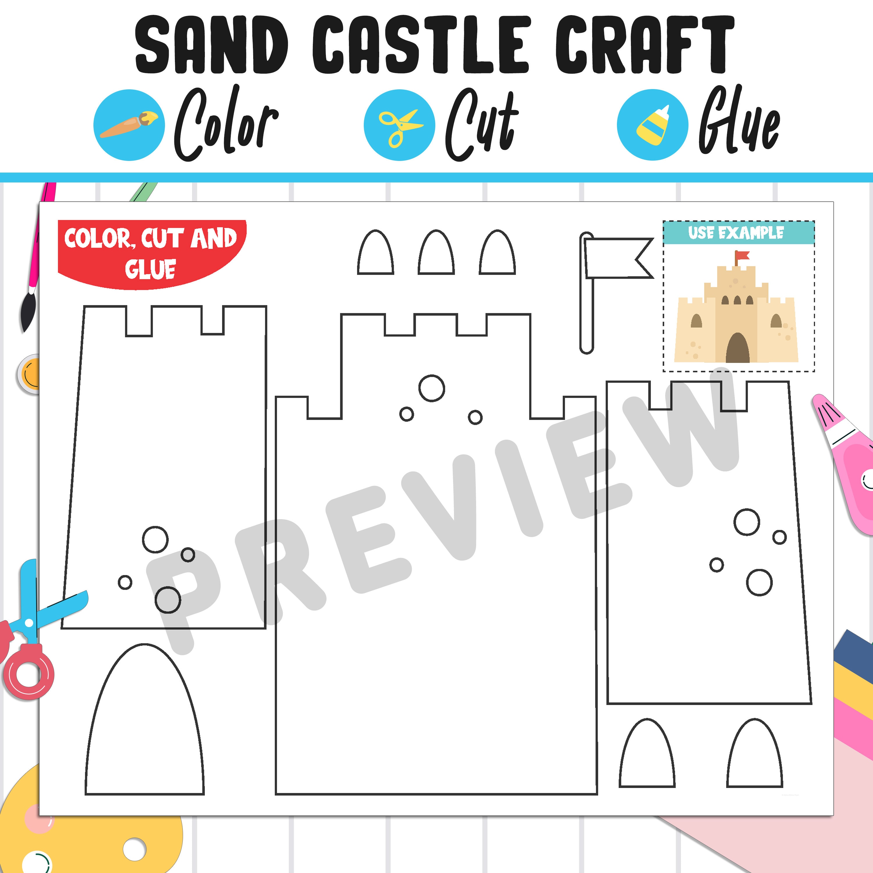 Build a Sandcastle: Summer Craft Activity for Kids Color, Cut, and Glue ...