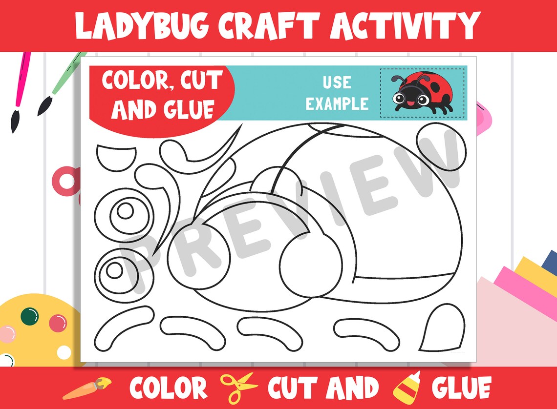 Cute Ladybug Craft Activity Color, Cut, and Glue for Prek to 2nd Grade ...
