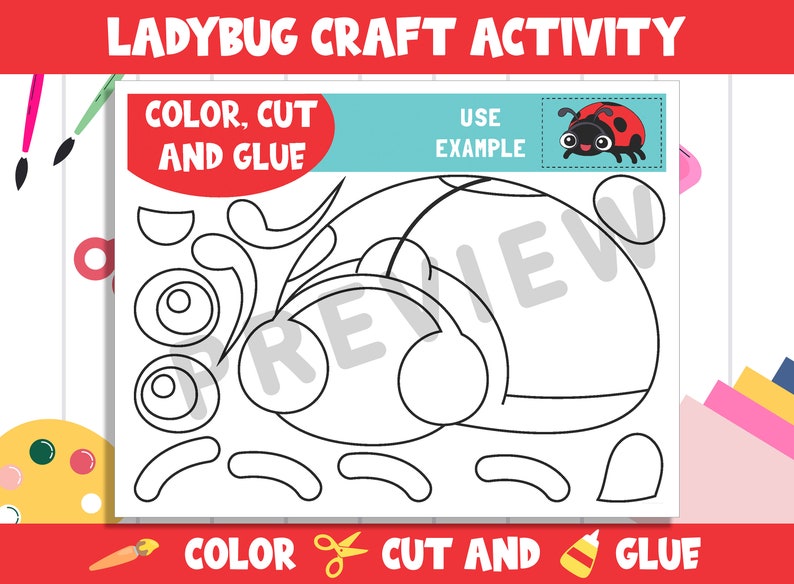 Cute Ladybug Craft Activity Color, Cut, and Glue for Prek to 2nd Grade ...